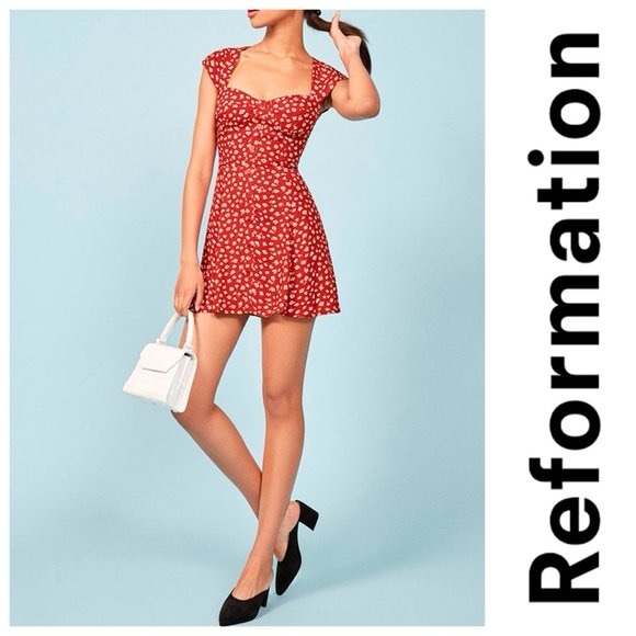 Reformation | Dresses | Reformation Cheri Red Floral Mini Dress | Poshmark